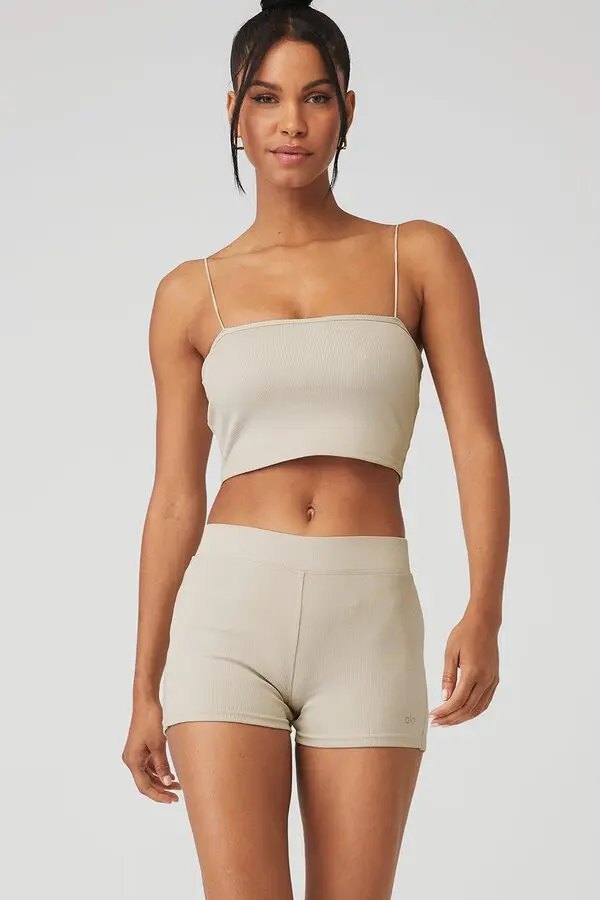 Alo Yoga Goddess Ribbed Bandeau Top Tank - Oatmeal Heather